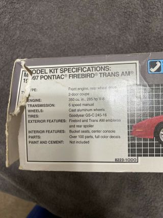 1997 PONTIAC TRANS AM PLASTIC MODEL KIT BY AMT 8223 1/25 SCALE | #33201436