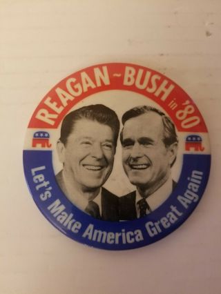 Vintage 1980 Pinback Button, Reagan Bush Presidential Campaign | #14187706