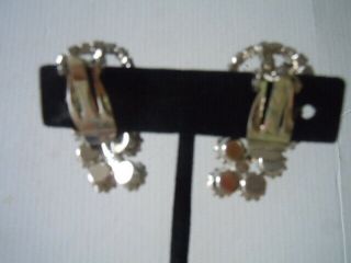 Vintage Silver Tone Clear Rhinestone Clip On Earrings | #46660581