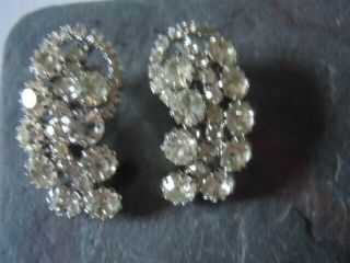 Vintage Silver Tone Clear Rhinestone Clip On Earrings | #46660581