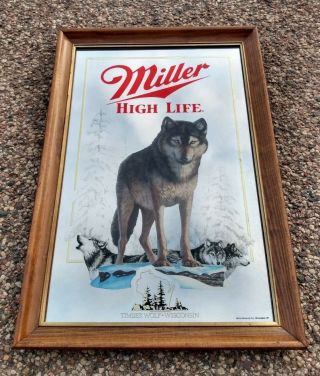 Vintage Miller High Life Mirror The Timber Wolf Wisconsin Wildlife ...