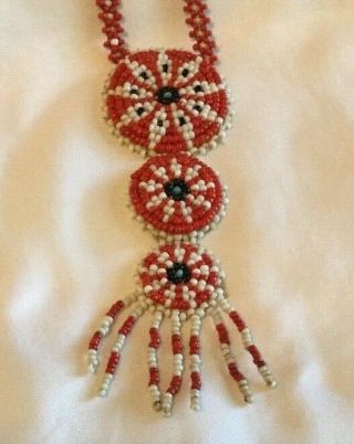 Vintage Native American Handmade Seed Bead Triple Medallion Red/White ...