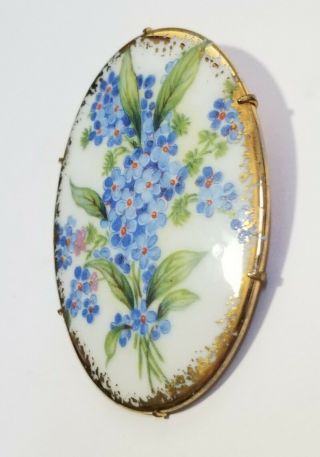 Vintage Hand Painted Porcelain Blue Forget - Me - Nots Flower Pin ...